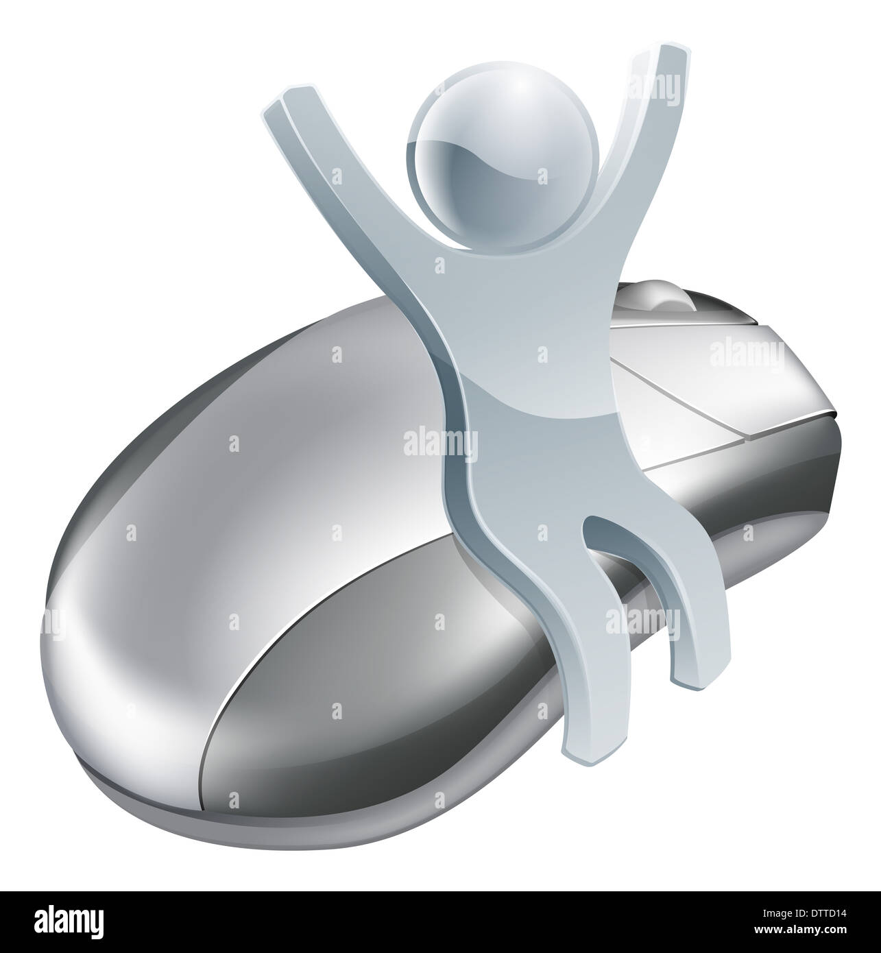 Computer mouse man internet concept, happy figure with arms raised ...