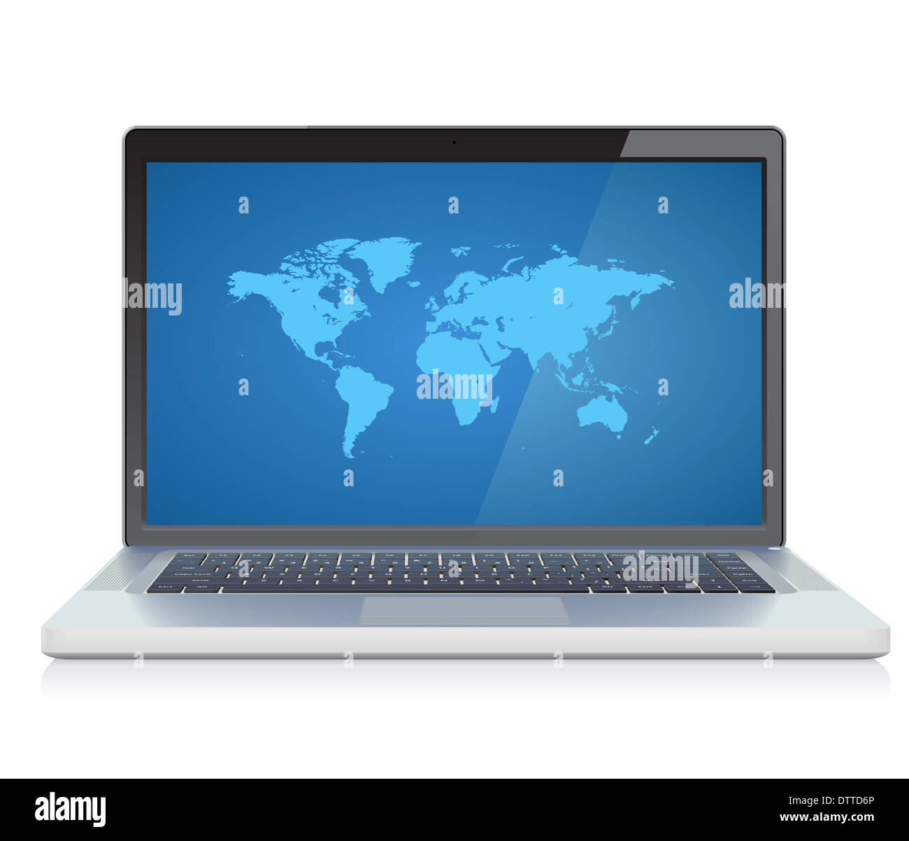 Laptop with World map on screen. Raster version. Vector version is also ...