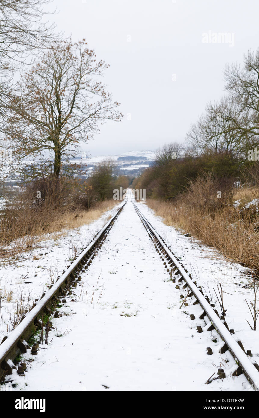 Snow covered rail tracks on the Wensleydale railway Stock Photo - Alamy