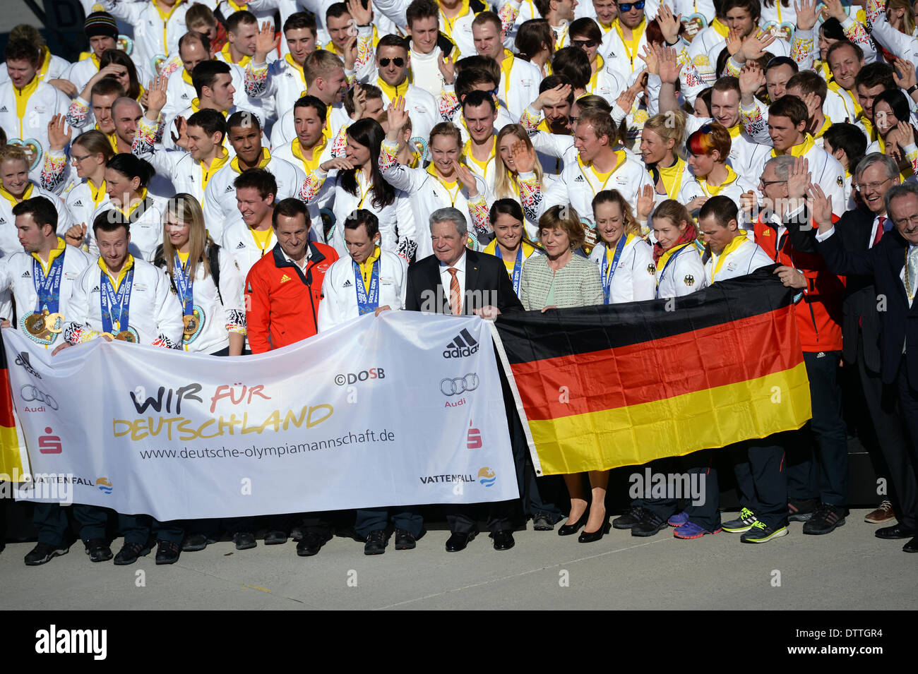 Munich, Germany. 24th Feb, 2014. The German Olympic Team stands with ...