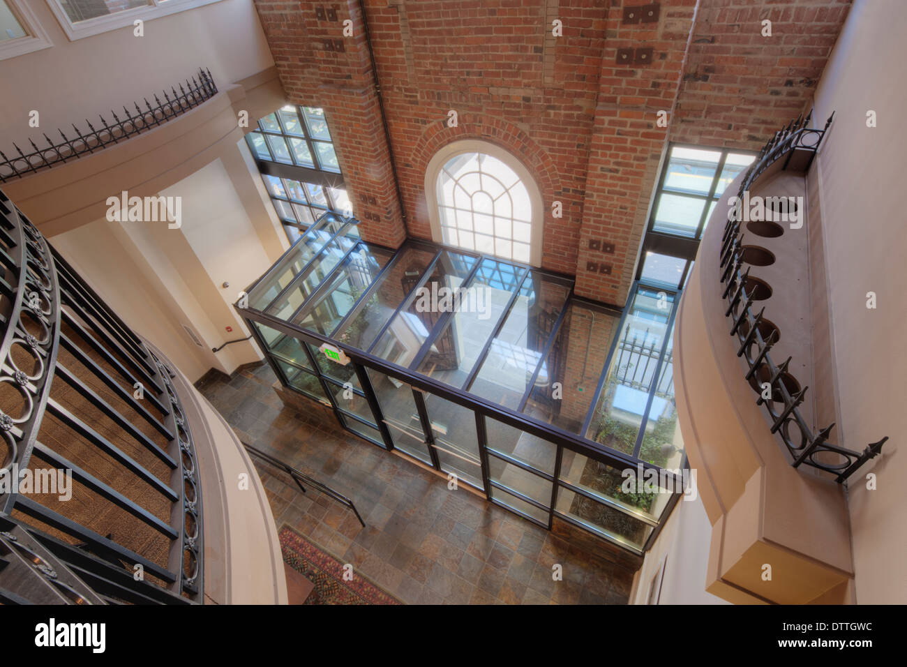 High angle view of lobby area in office building Stock Photo - Alamy