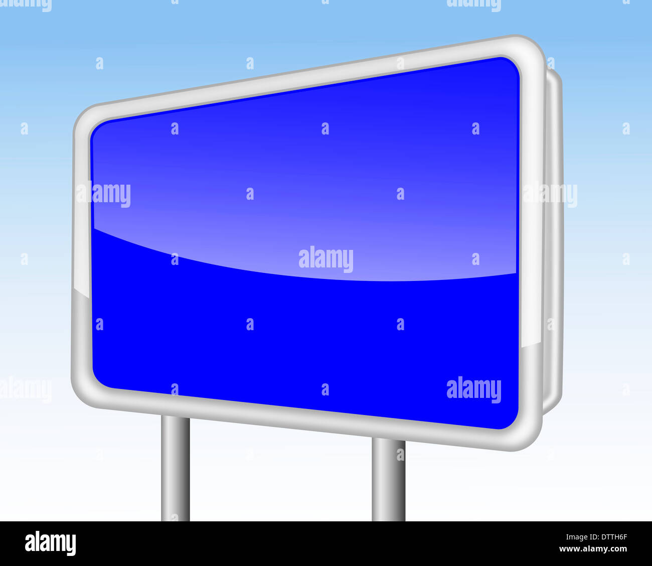 A shiny roadside blank blue signboard with copy space, against a sky ...