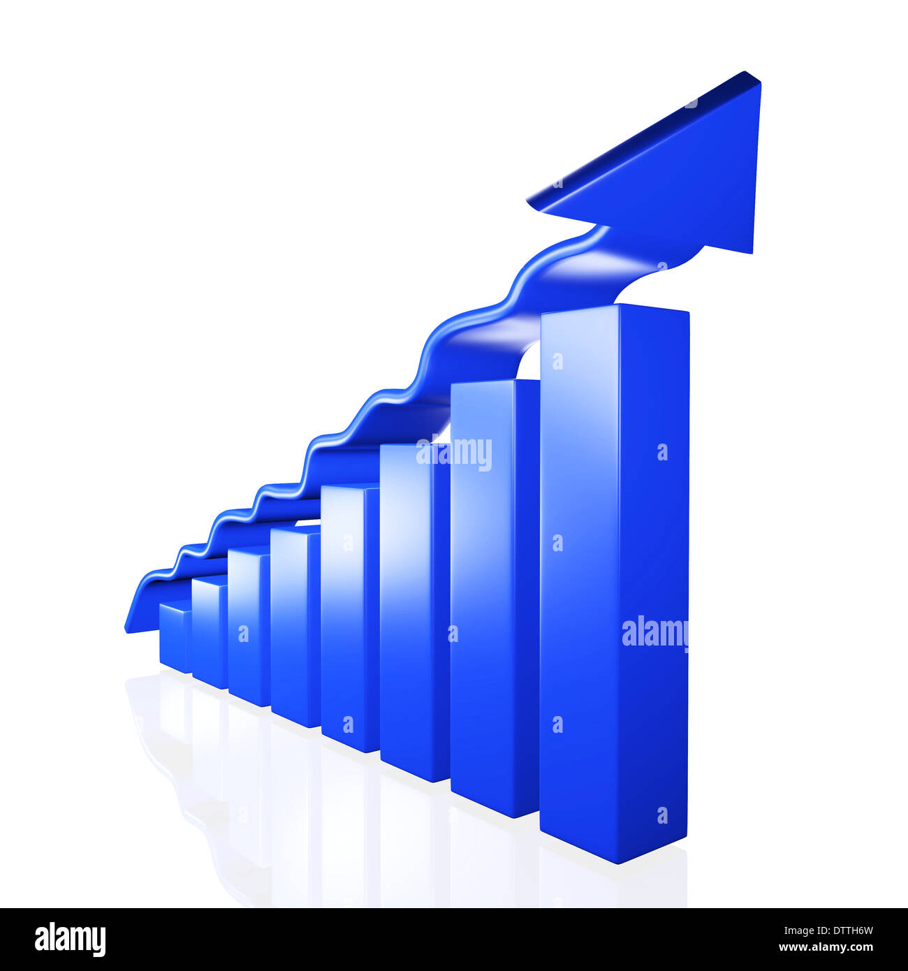 A 3d blue business or financial growth bar chart with an upward moving ...