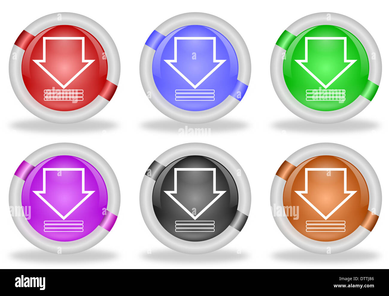 Set of download icon buttons with white beveled rims in different ...