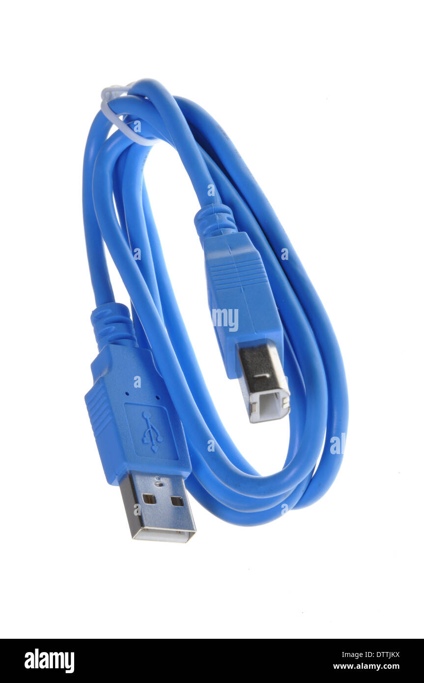 Usb blue computer cable isolated on white background Stock Photo - Alamy