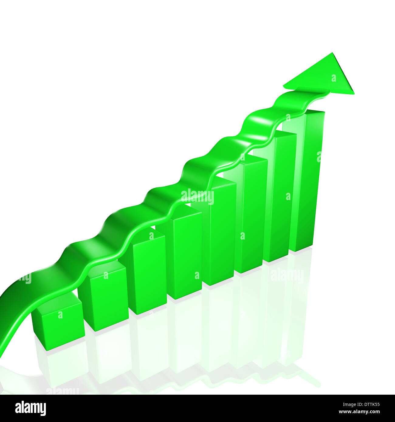 3D business growth bar chart with an upward rising arrow Stock Photo ...