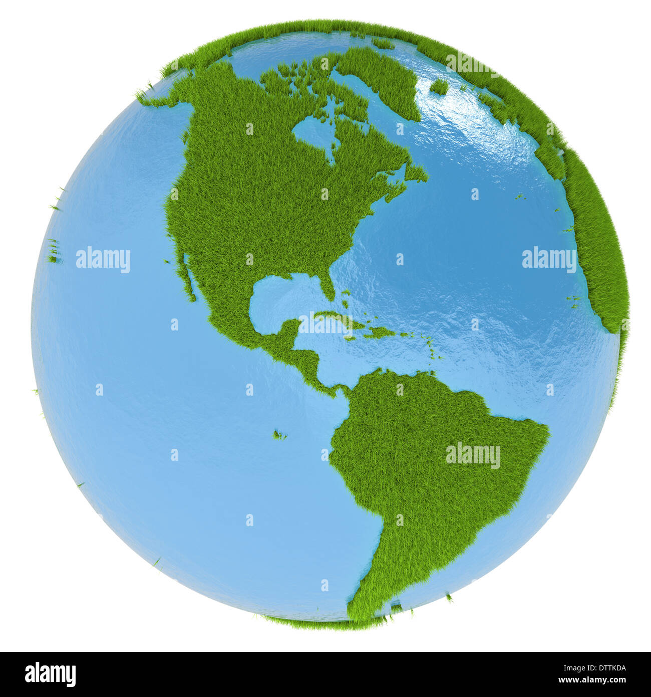 American continent on green planet covered with grass isolated on white ...