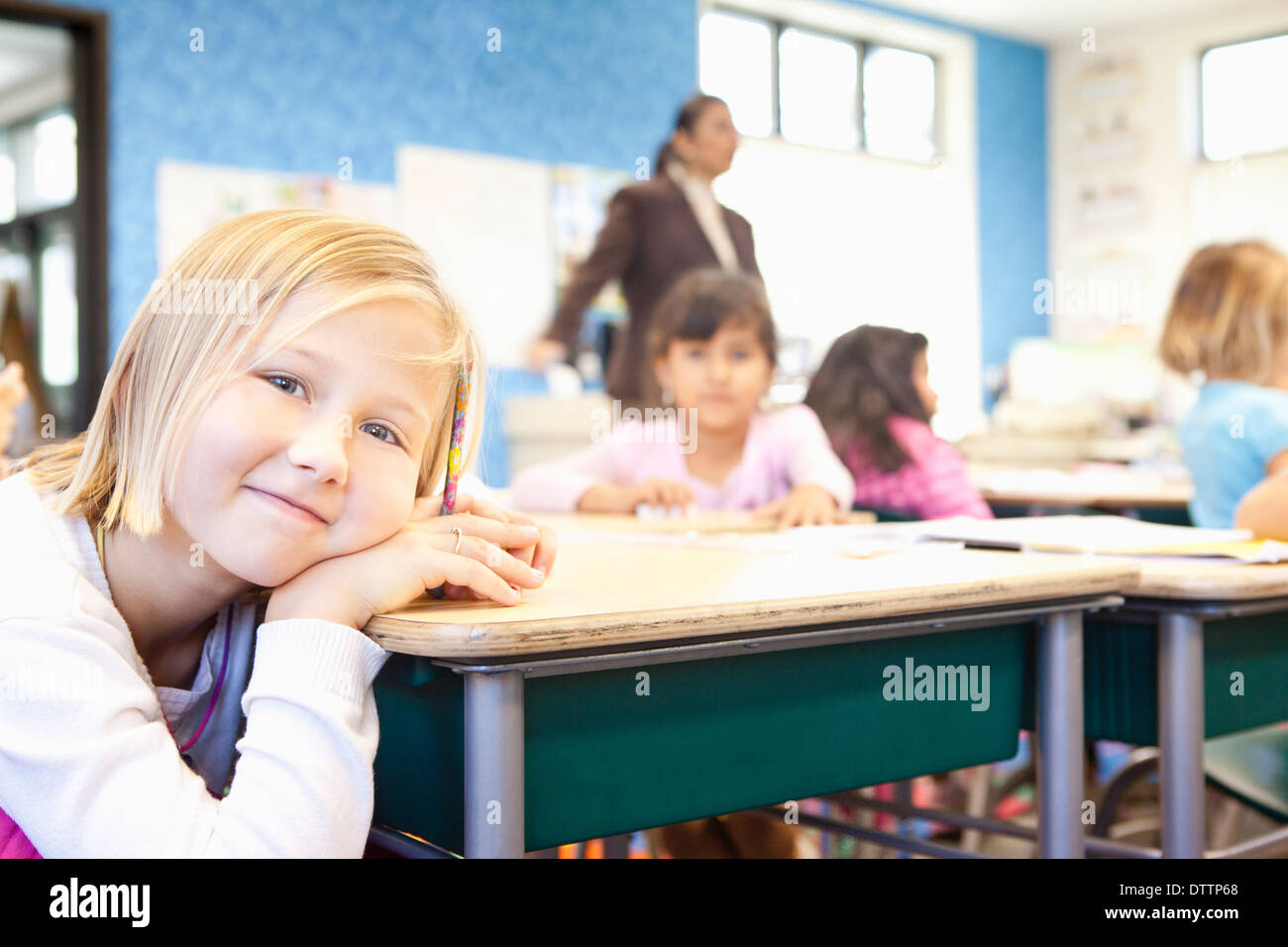 Caucasian student smiling in class Stock Photo - Alamy
