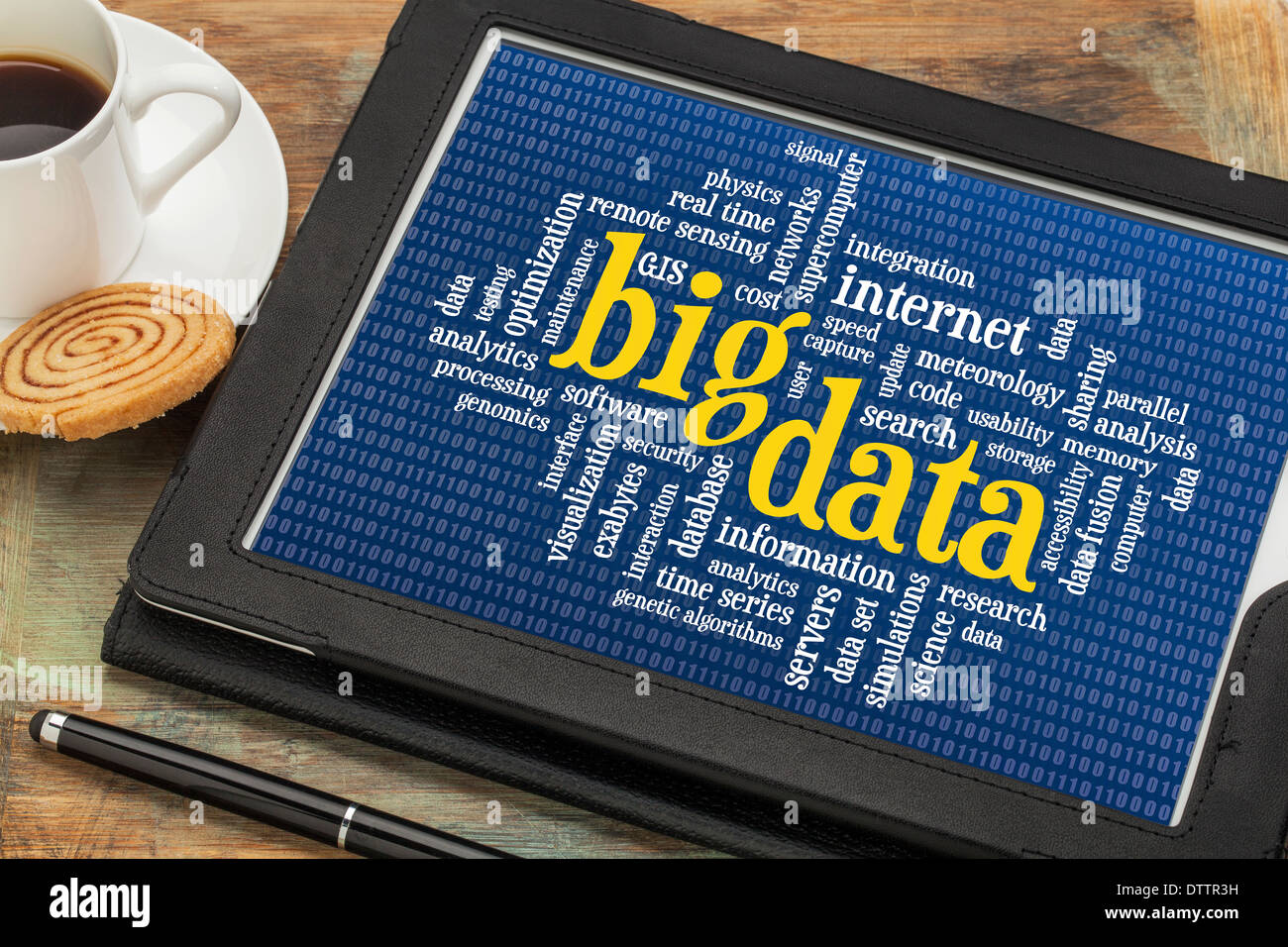big data word cloud on a digital tablet with a cup of coffee Stock ...