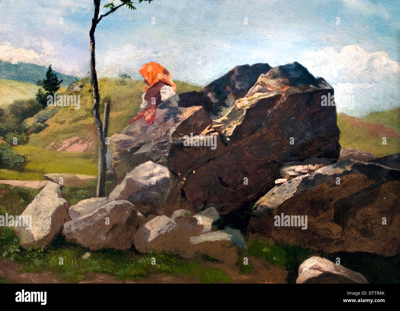 Rock with sitting Peasant Girl by Hans Thoma 1839 - 1924 German German ...