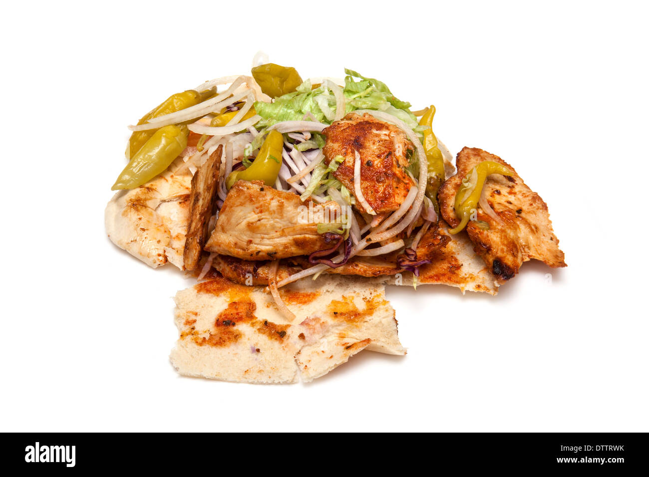 Chicken kebab isolated on a white studio background Stock Photo - Alamy