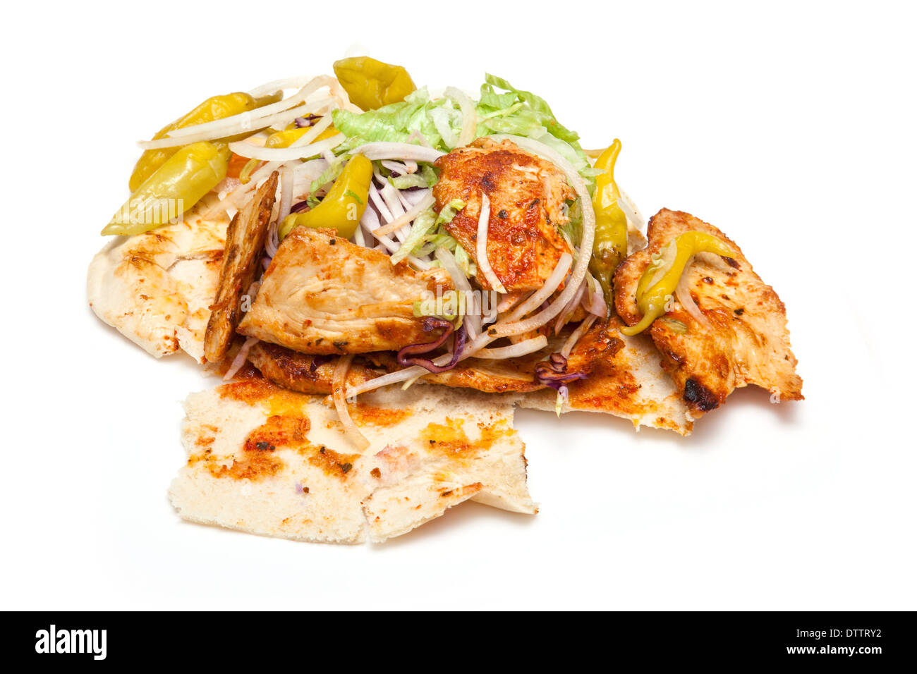 Chicken kebab isolated on a white studio background Stock Photo - Alamy
