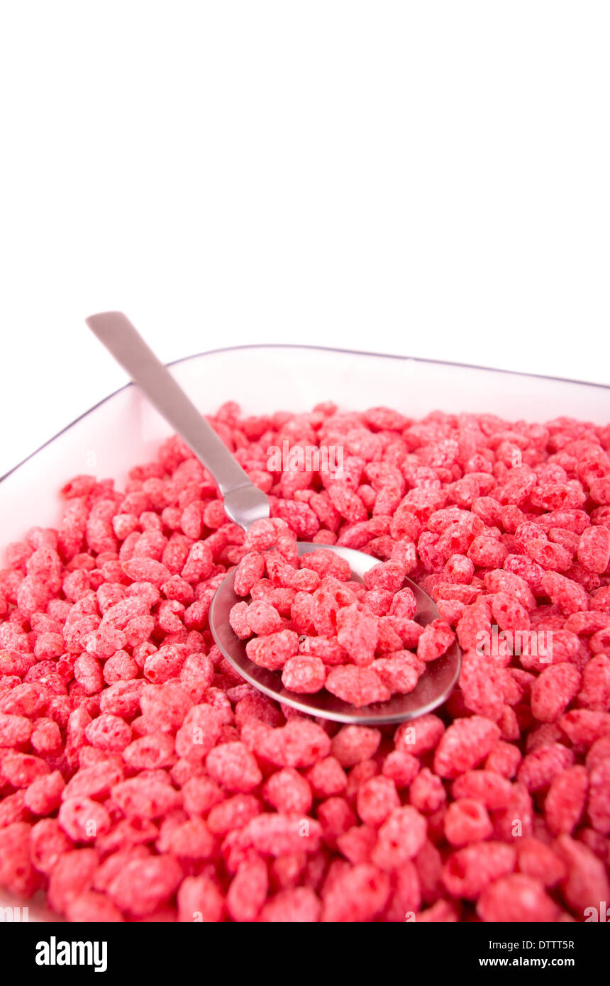 pink cereal breakfast on a bowl close up Stock Photo - Alamy