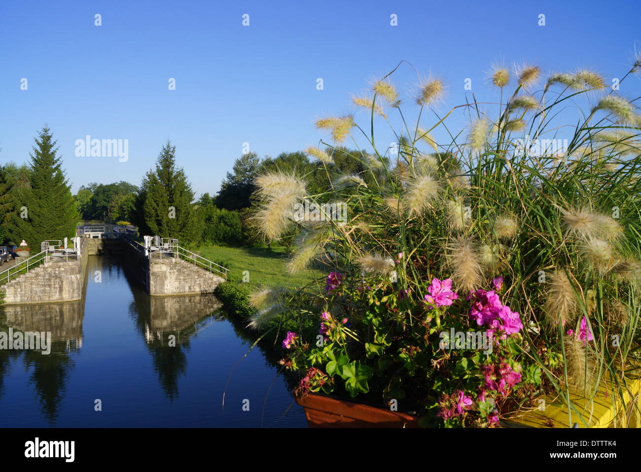 canal lock,rhine rhone canal,france Stock Photo - Alamy