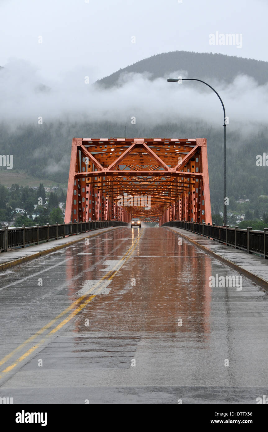 West Arm Bridge aka Orange Bridge in the rain, Nelson, British Columbia ...
