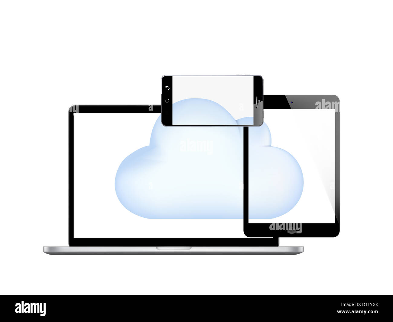 Cloud on Tablet , Smartphone and Laptop, isolated on white background ...