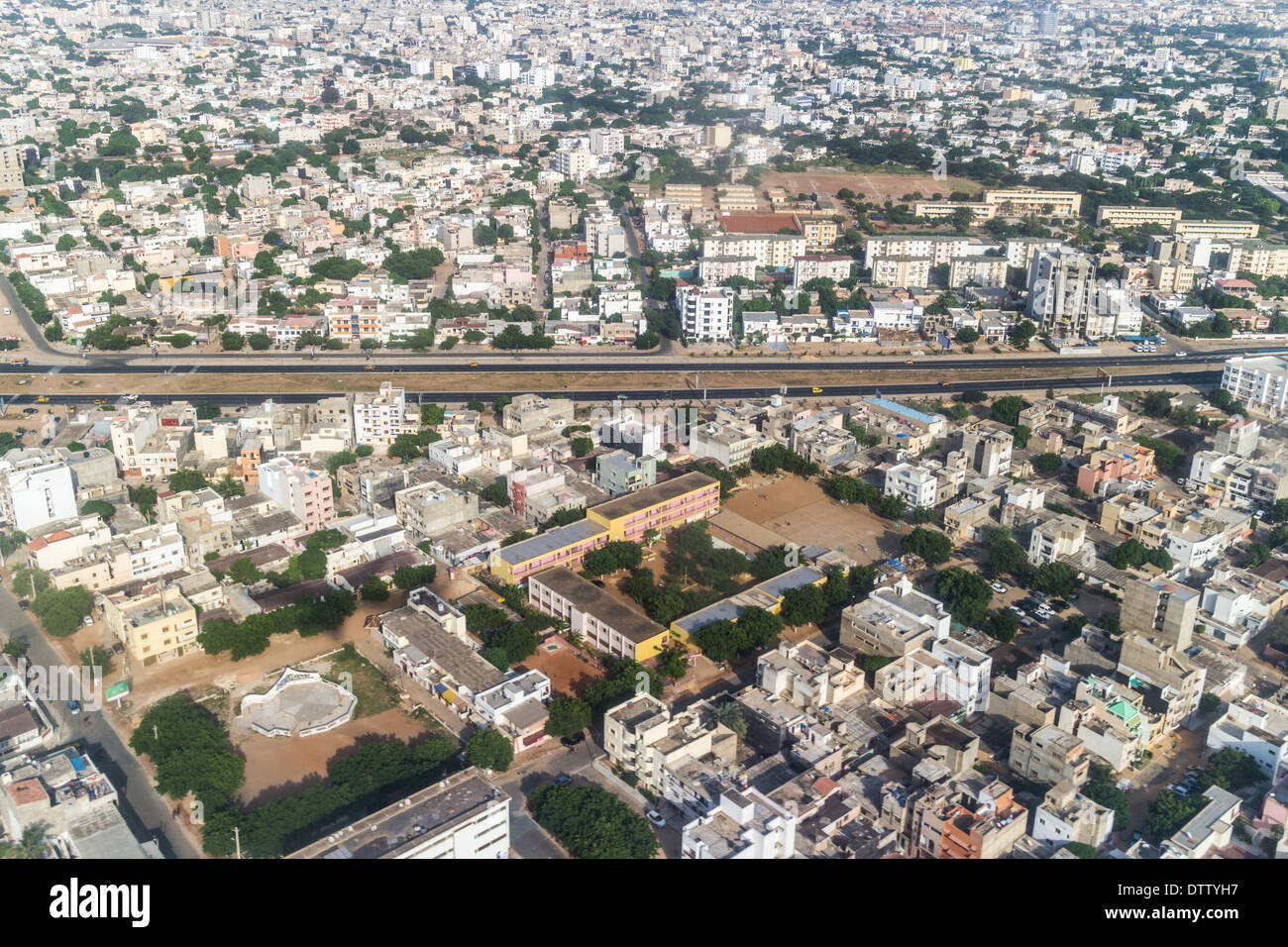 Aerial view of the city of Dakar, Senegal, showing the densely packed ...