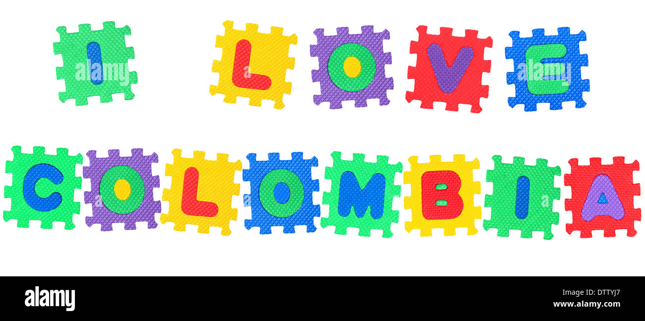 Message I Love Colombia, from letters puzzle, isolated on white ...