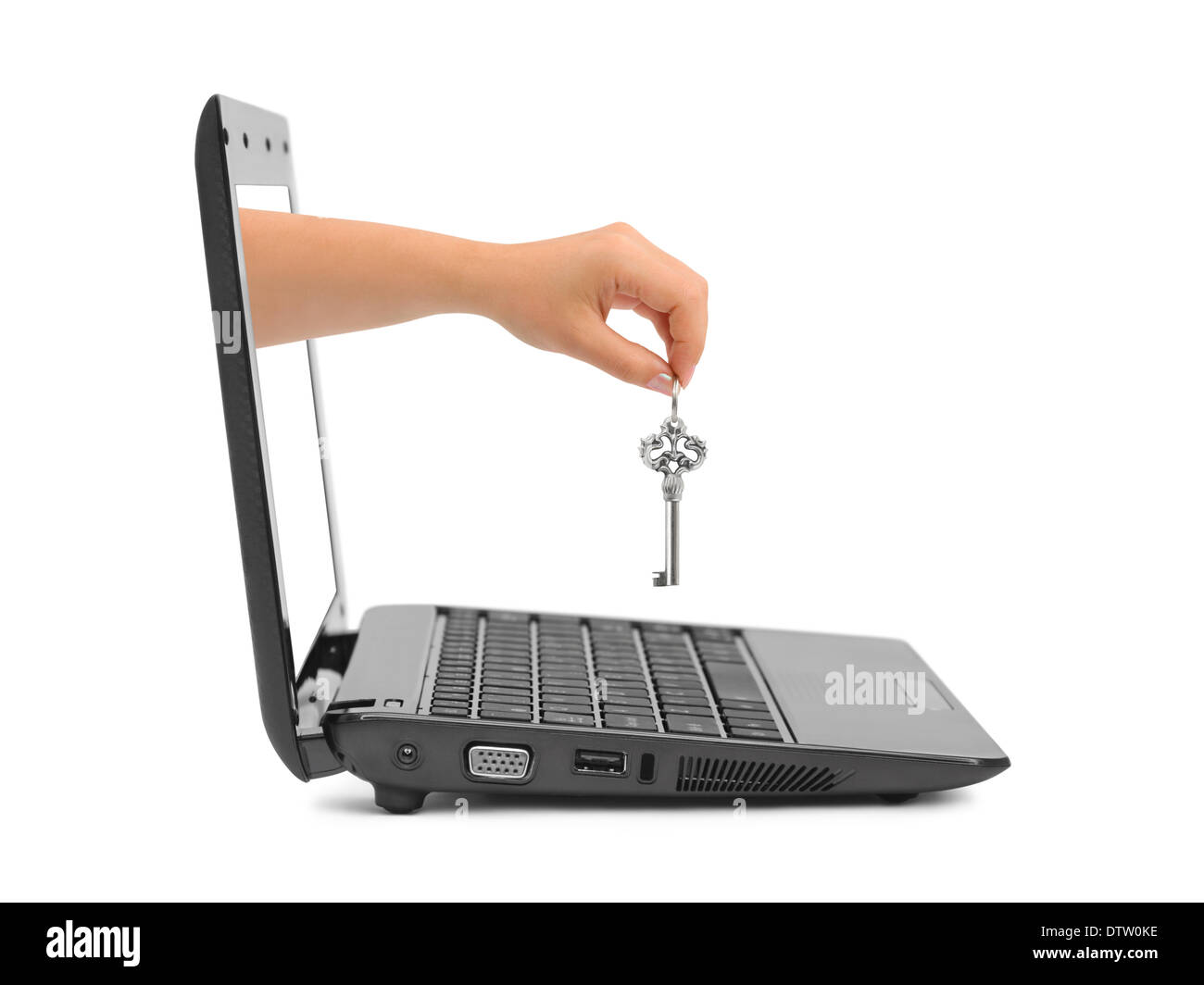 Hand with key and notebook Stock Photo - Alamy