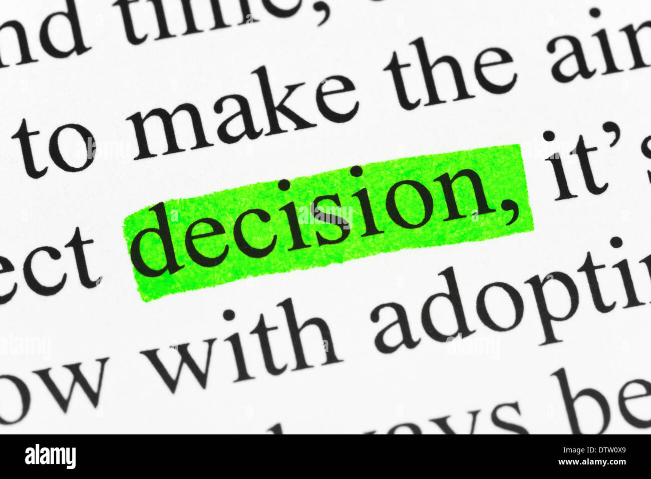 Word decision in text Stock Photo - Alamy