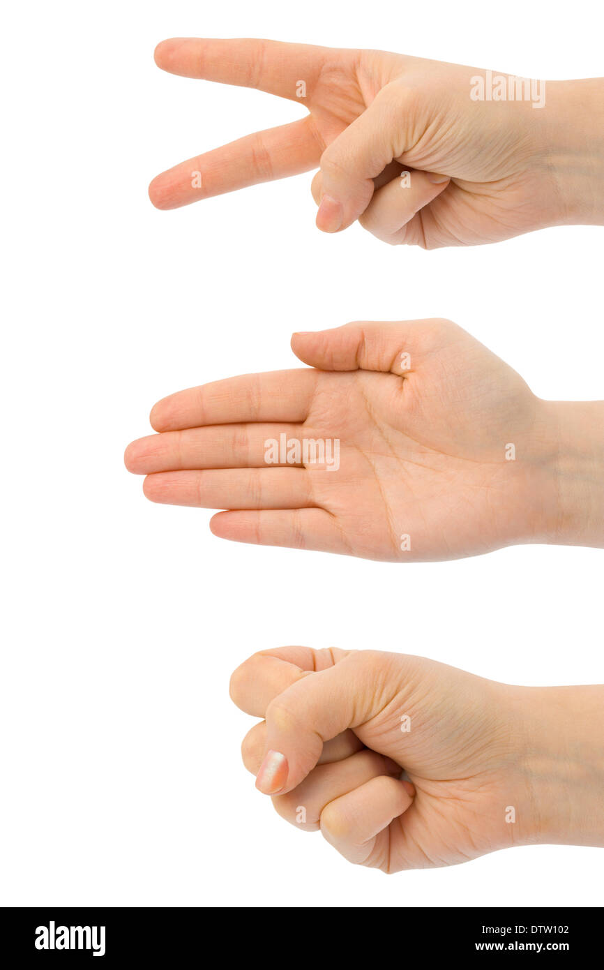 Scissors, paper, stone - hands Stock Photo - Alamy