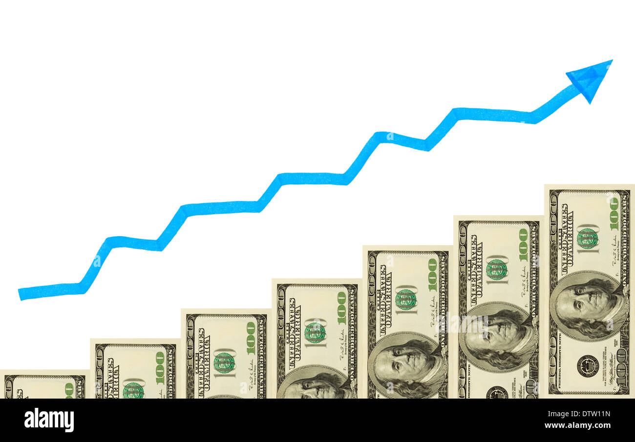 Money staircase and arrow Stock Photo - Alamy