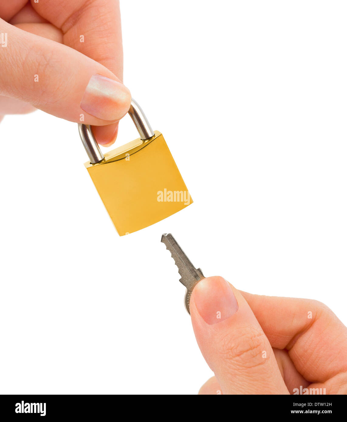 Lock and key in hands Stock Photo - Alamy