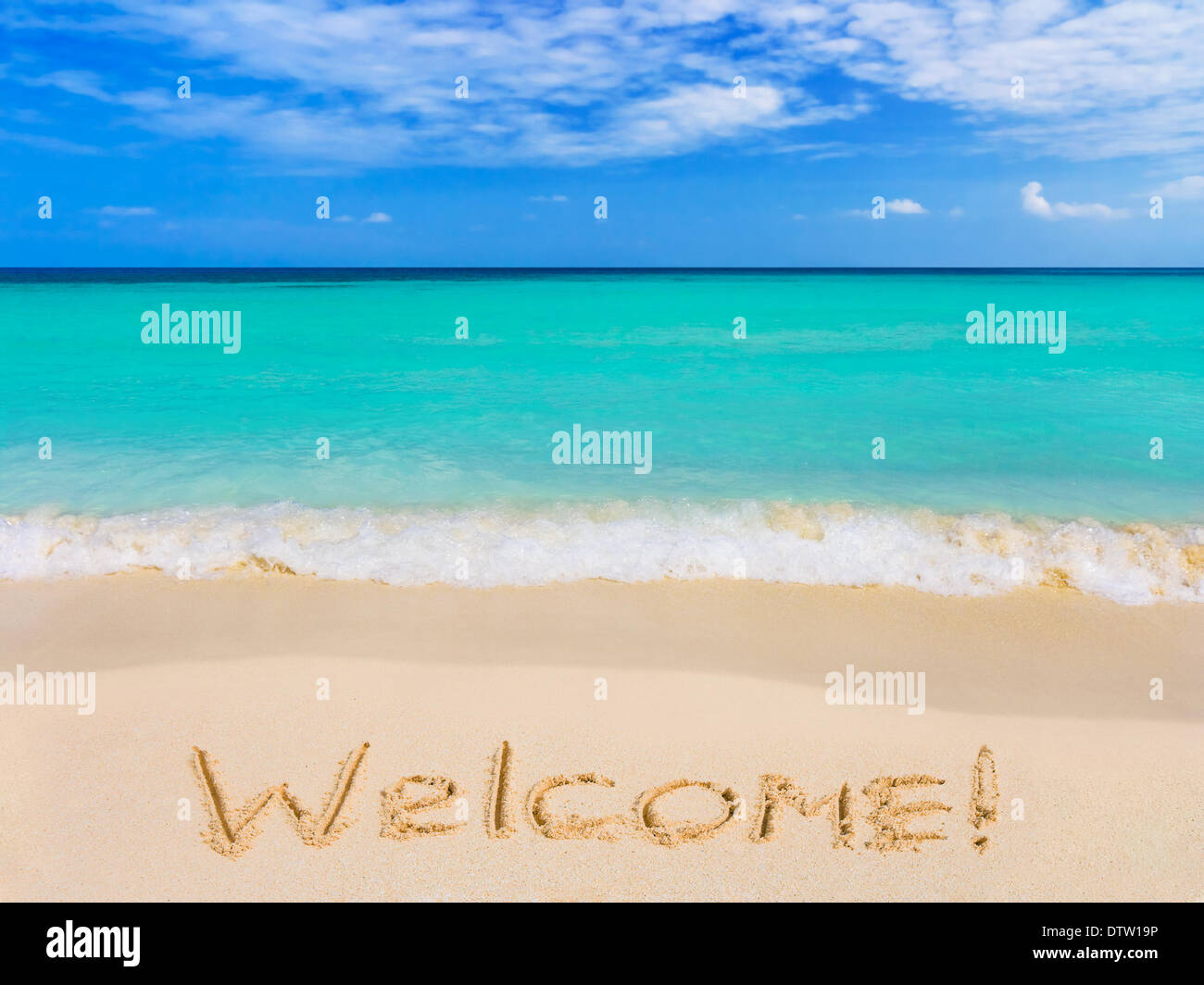 Word Welcome on beach Stock Photo - Alamy