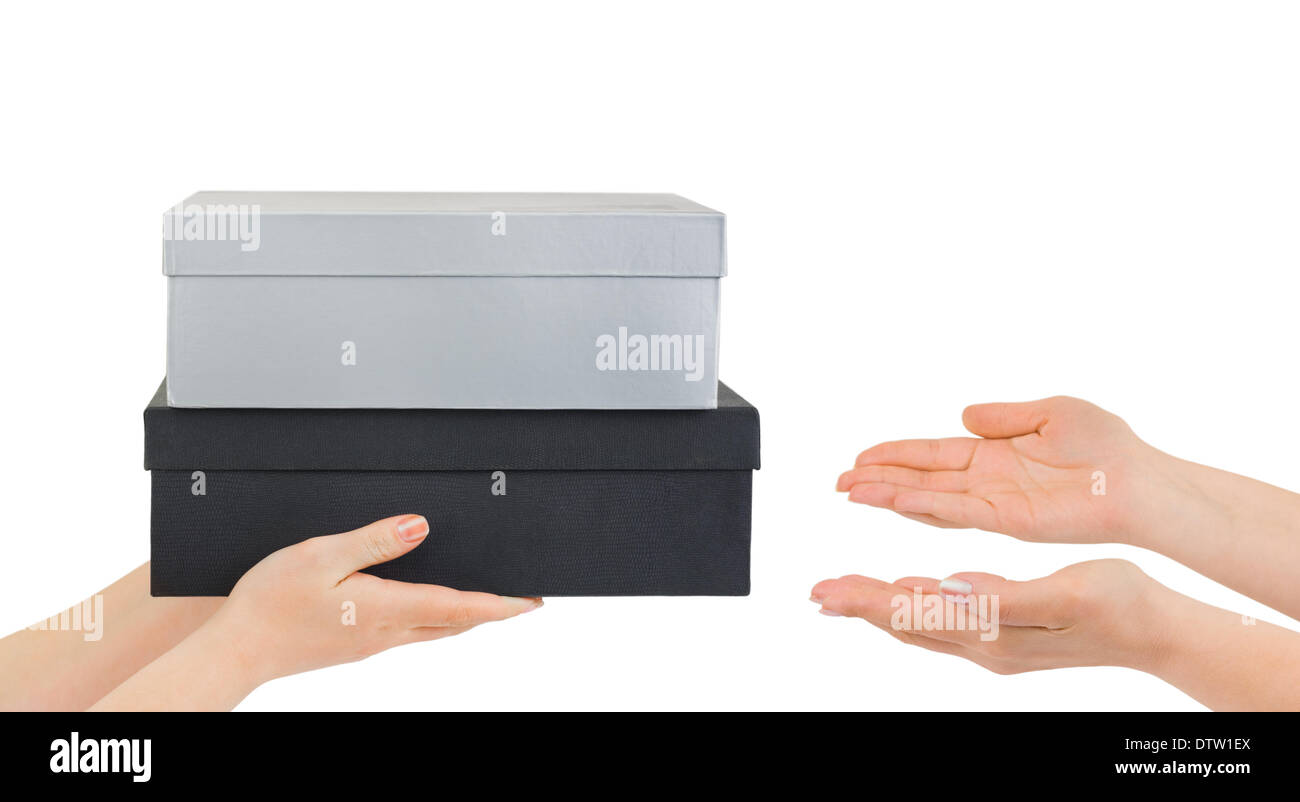 Hands giving box Stock Photo - Alamy