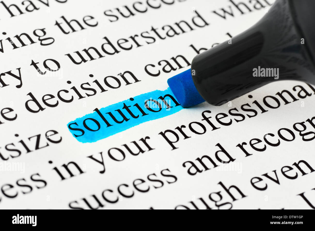 Highlighter and word solution Stock Photo - Alamy