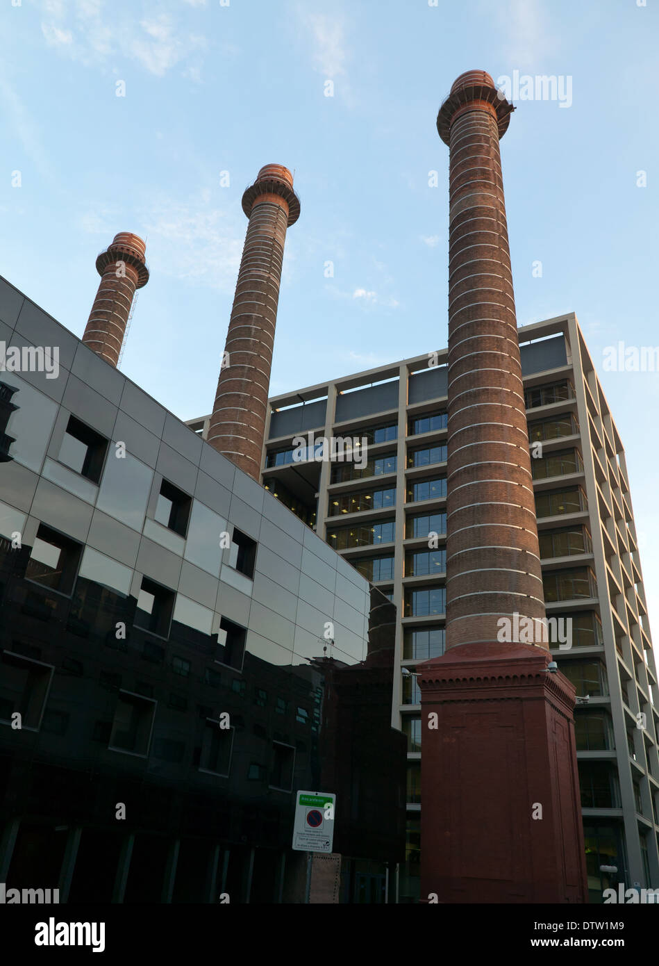 3 old power chimneys,, Barcelona, Spain Stock Photo - Alamy