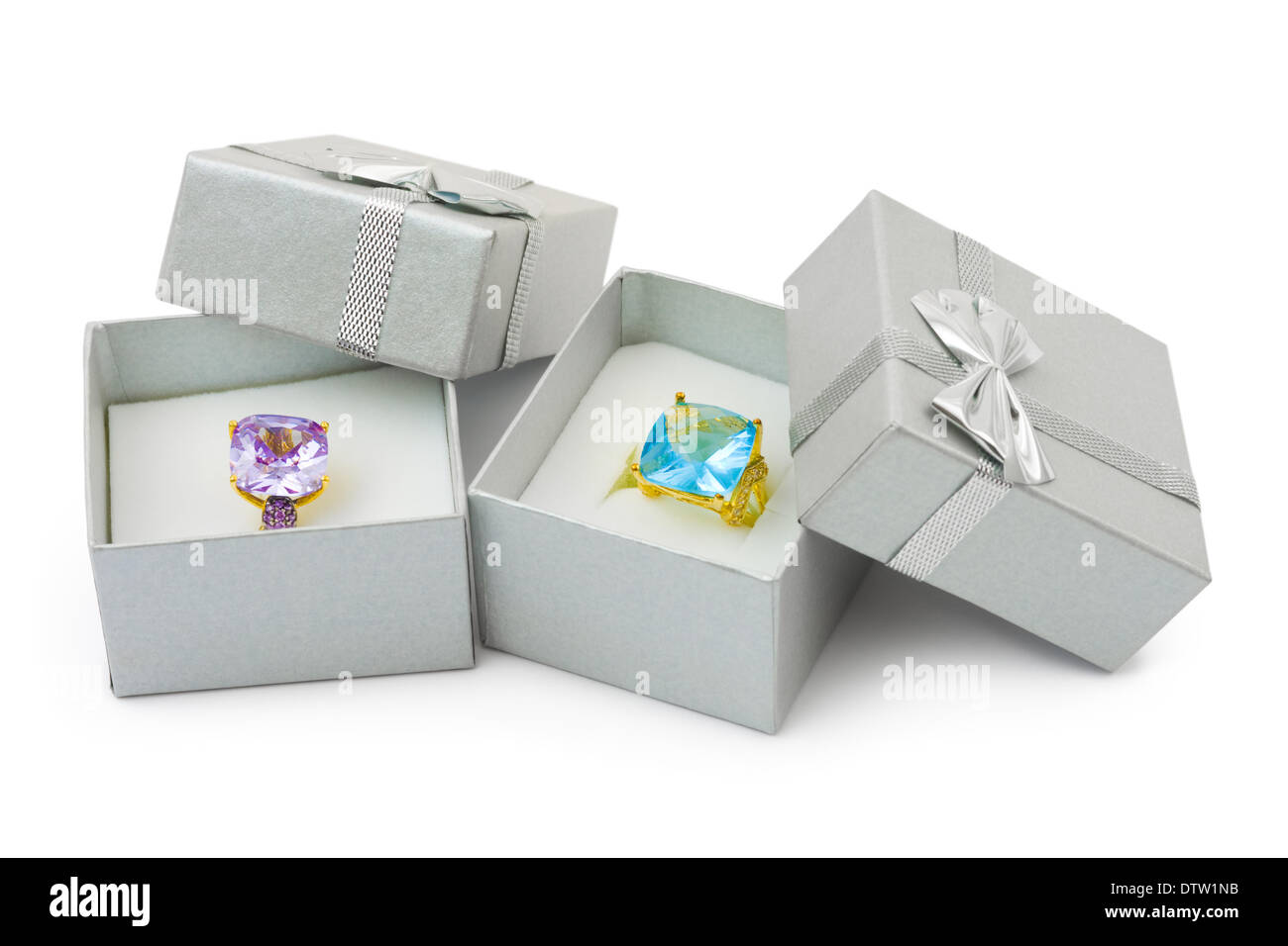 Gold rings in boxes Stock Photo - Alamy