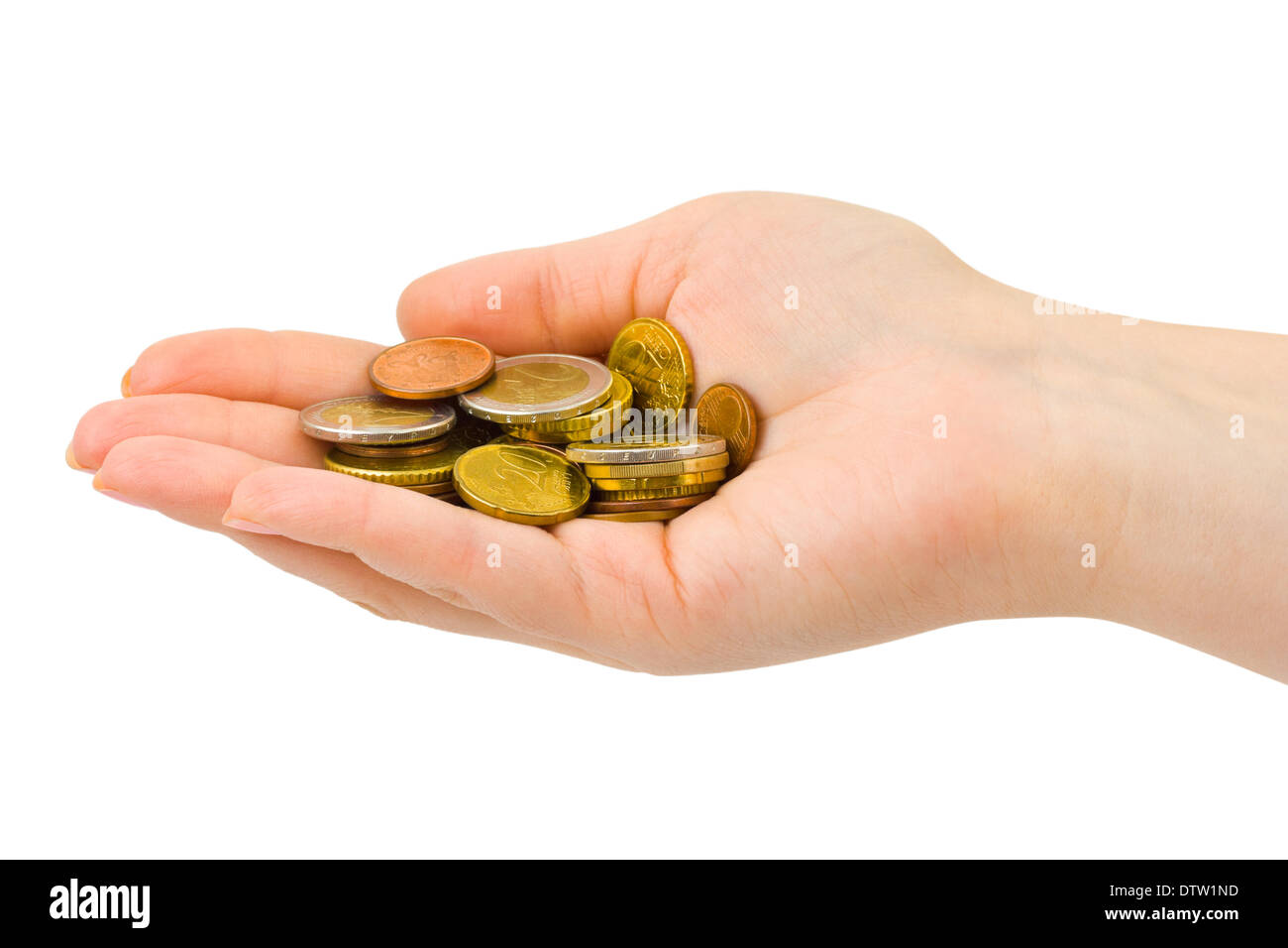 Hand with coins Stock Photo - Alamy