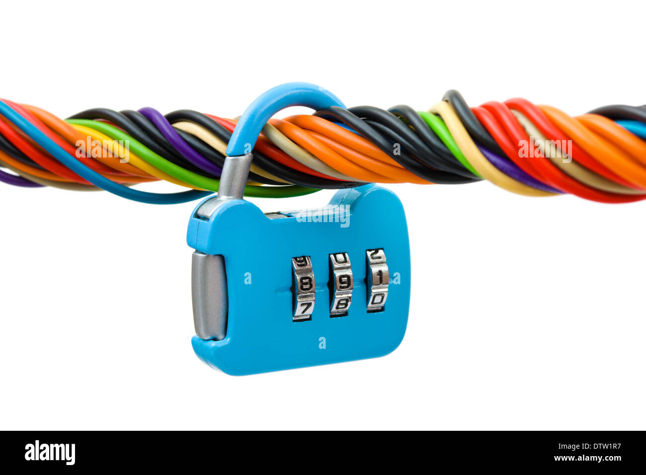 Computer cable and lock Stock Photo - Alamy