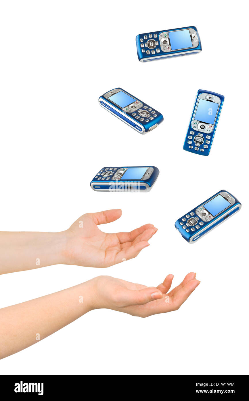 Juggling hands and phones Stock Photo - Alamy