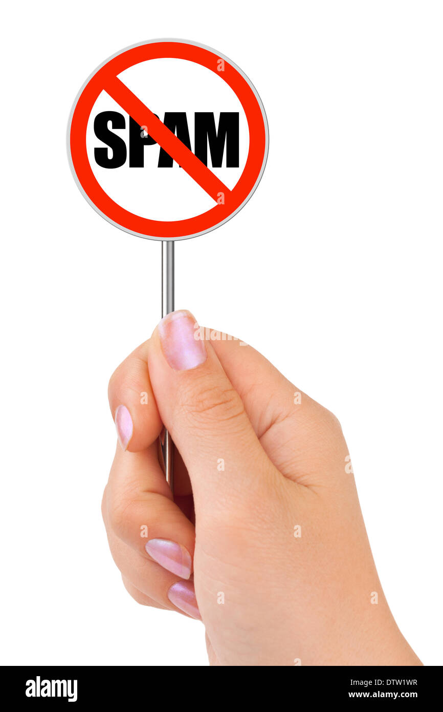 Sign NO SPAM in hand Stock Photo - Alamy