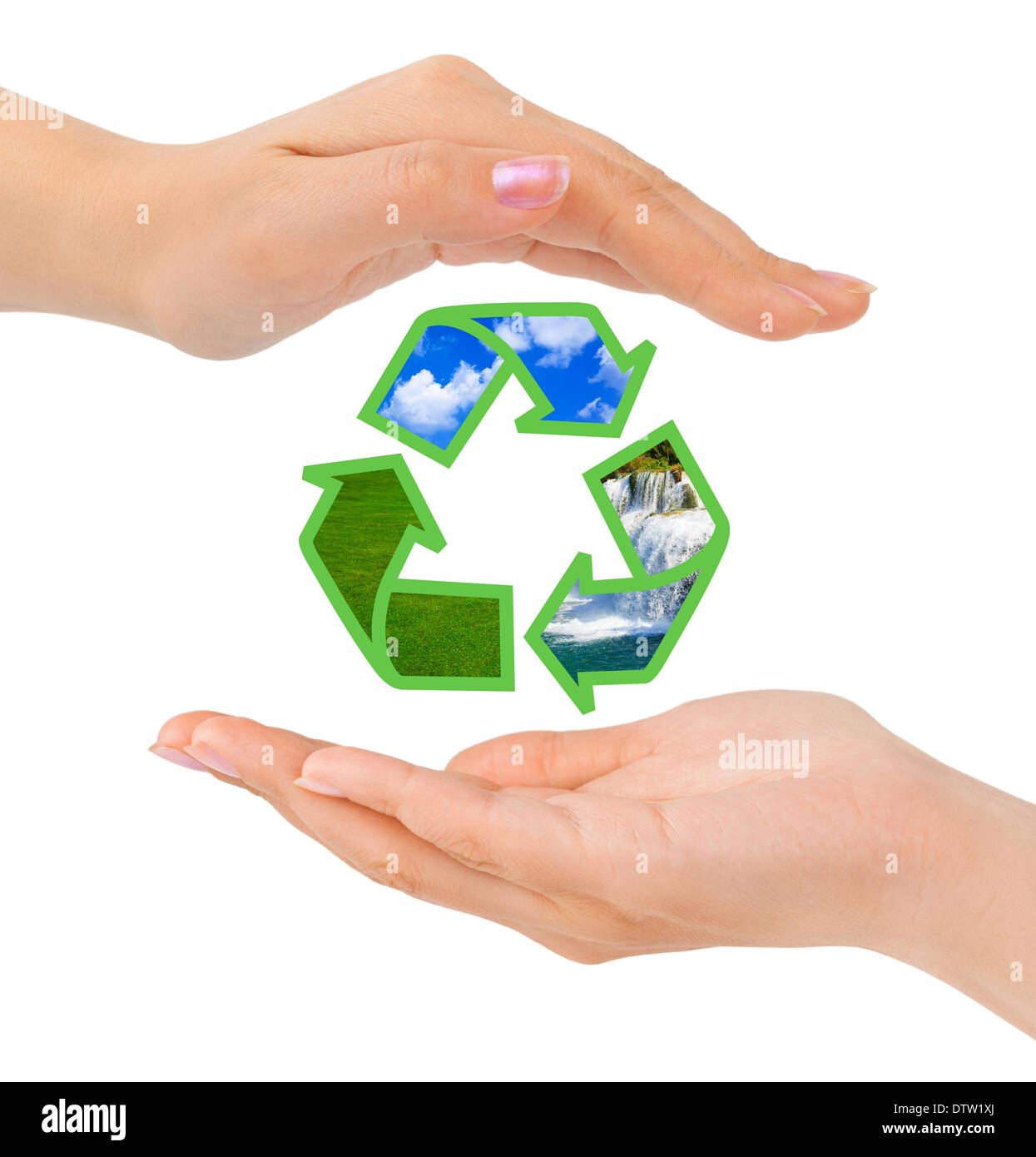Hands and recycling sign Stock Photo - Alamy