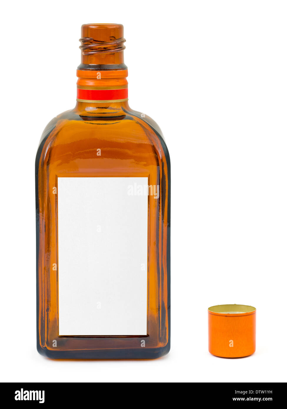 Opened bottle with blank label Stock Photo - Alamy