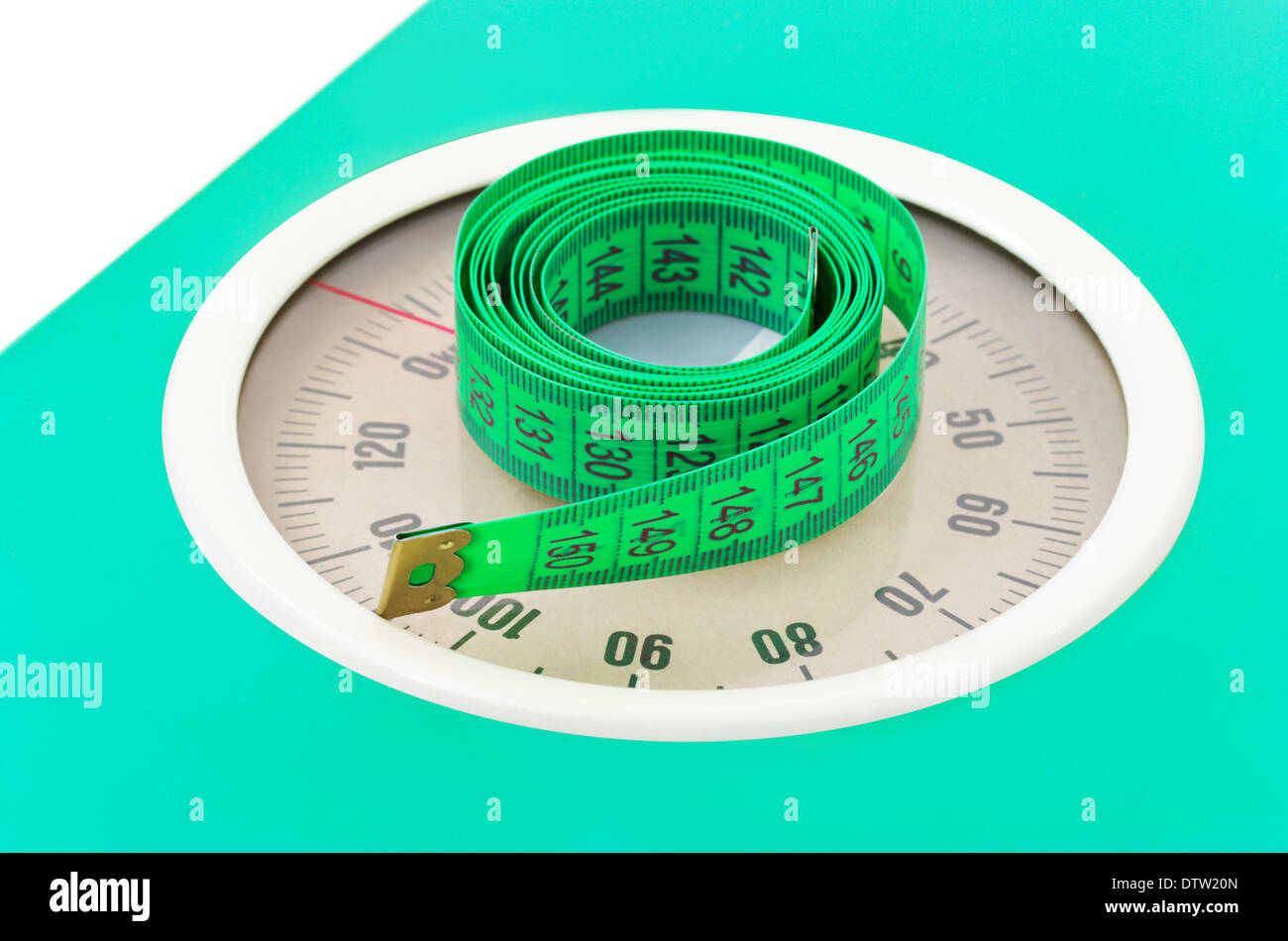 Measuring tape on weight scale Stock Photo - Alamy