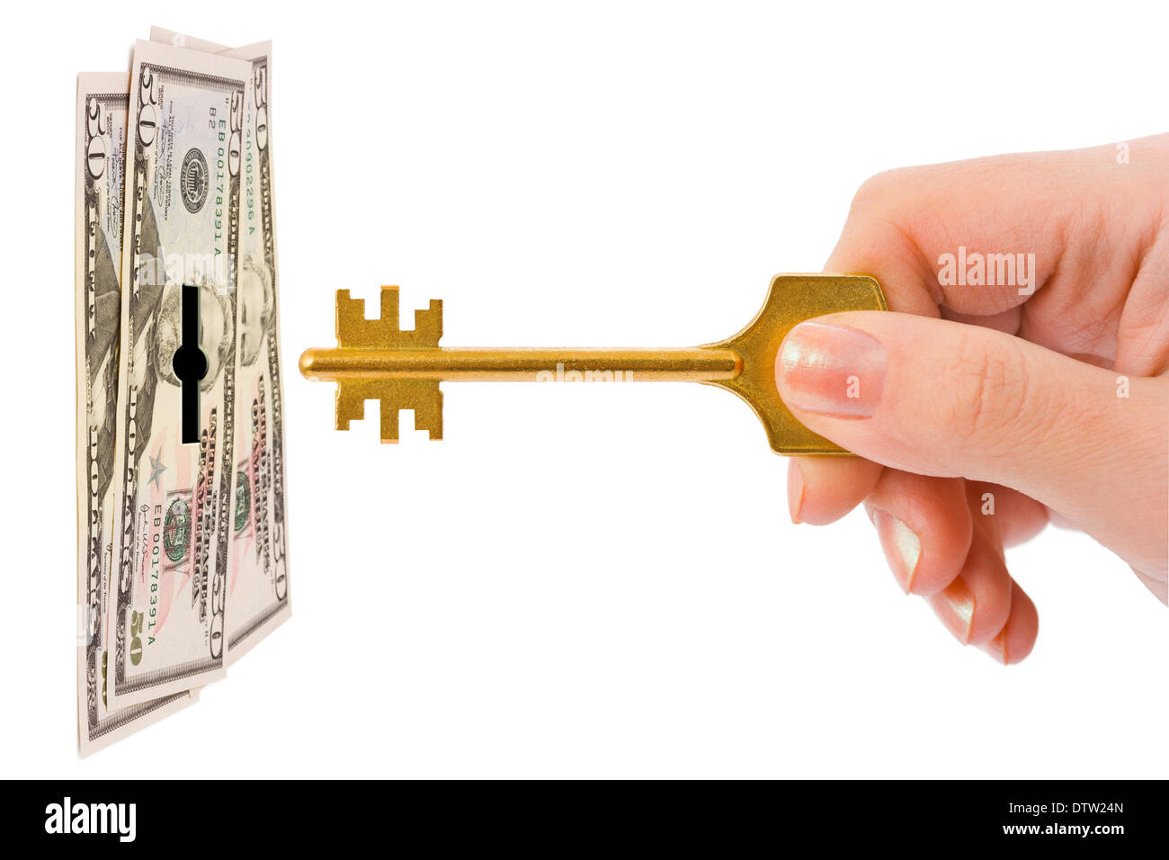 Hand with key and money Stock Photo - Alamy