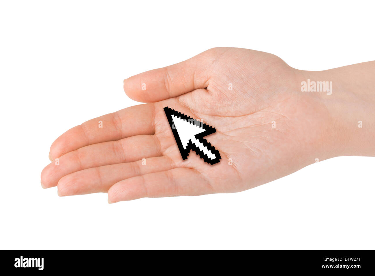 Computer cursor in hand Stock Photo - Alamy