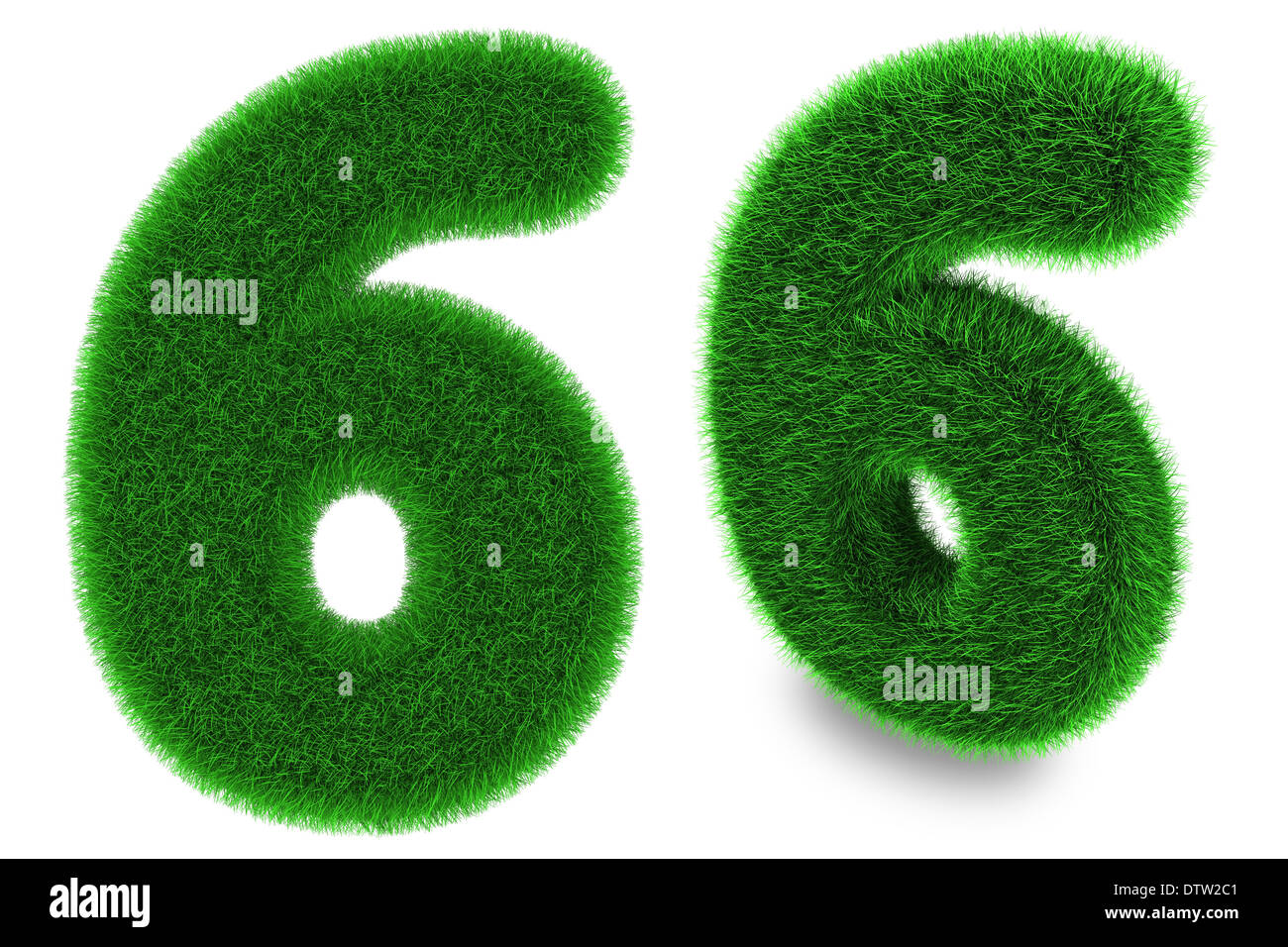 6, number six covered by green grass isolated on white background Stock ...