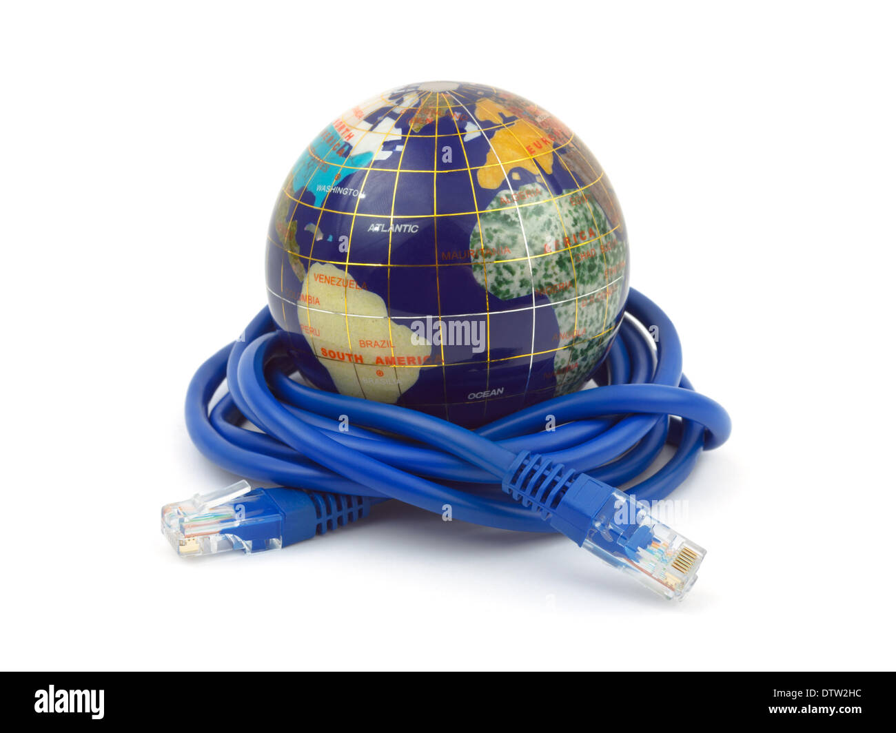 Globe and internet cable Stock Photo - Alamy