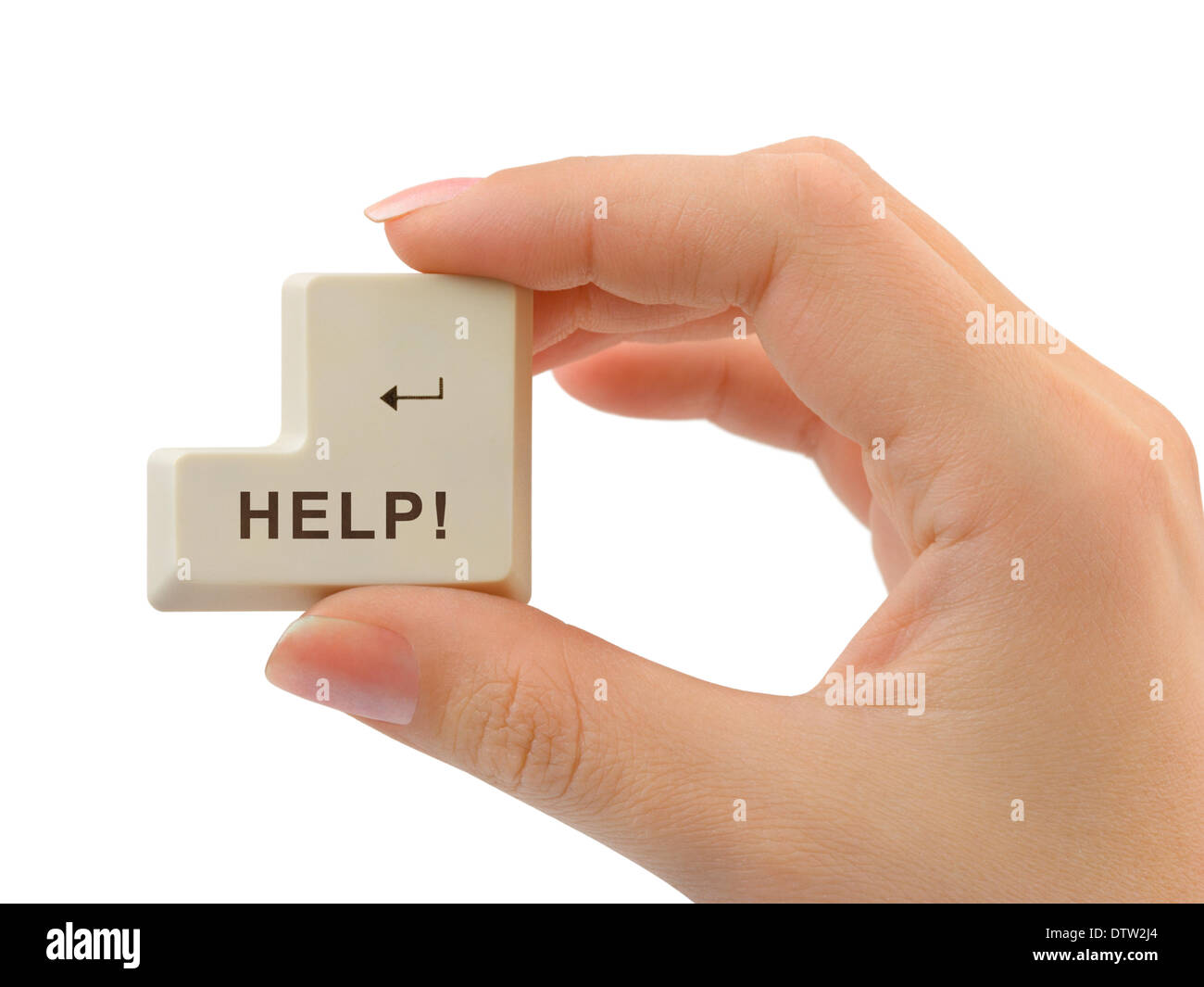 Computer button Help in hand Stock Photo - Alamy