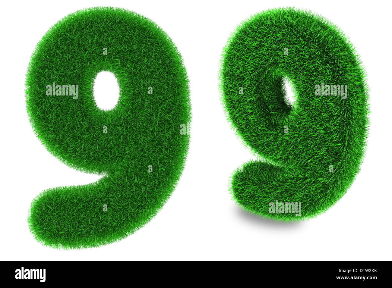 9, number nine covered by green grass isolated on white background ...