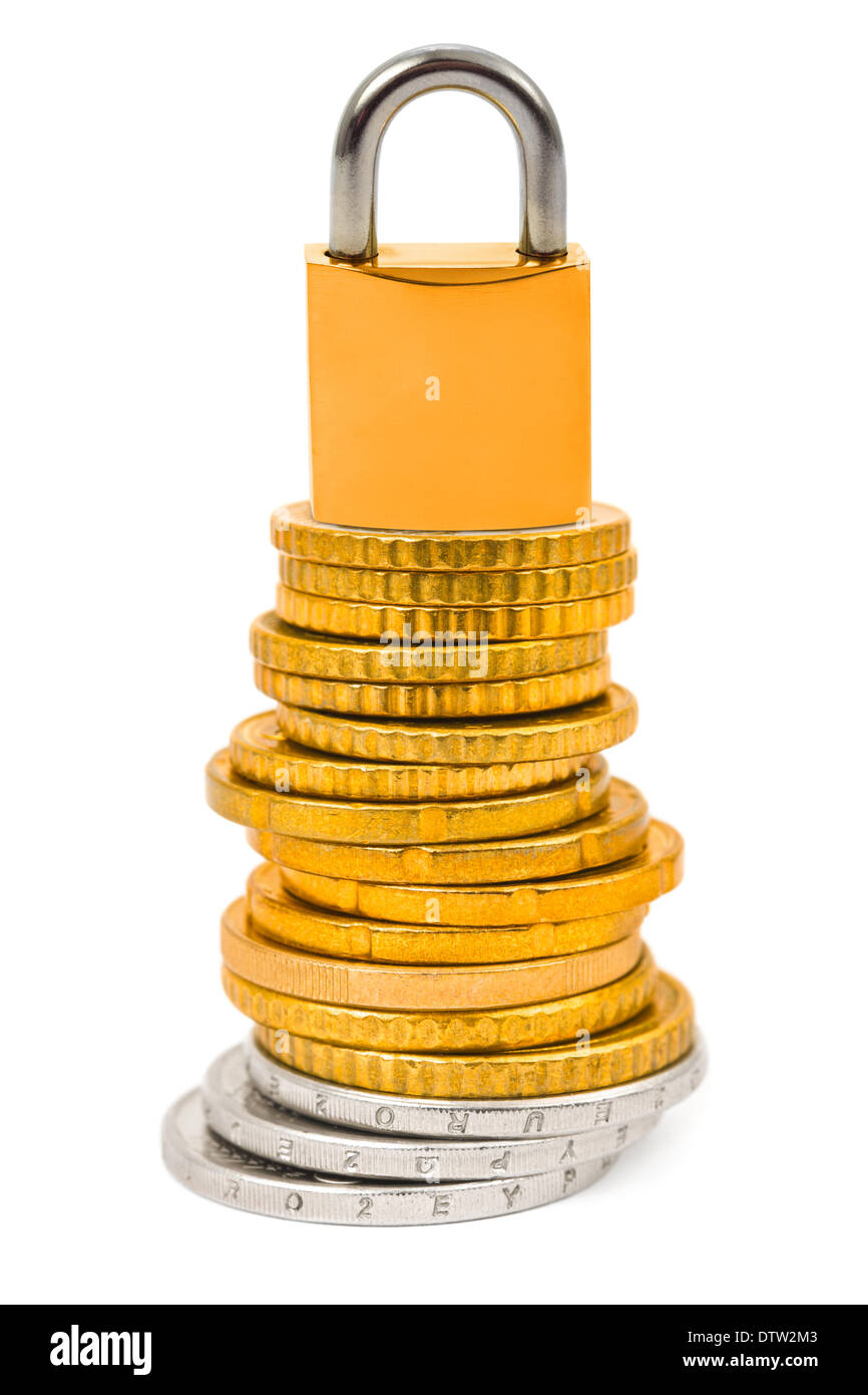 Coins and lock Stock Photo - Alamy