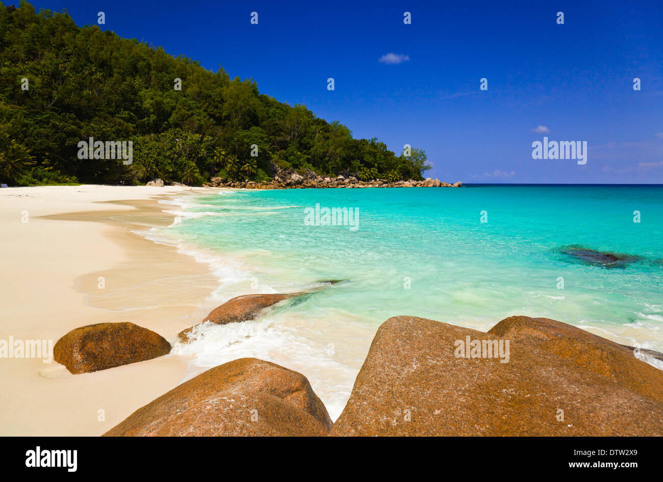 Tropical beach at island Praslin, Seychelles Stock Photo - Alamy