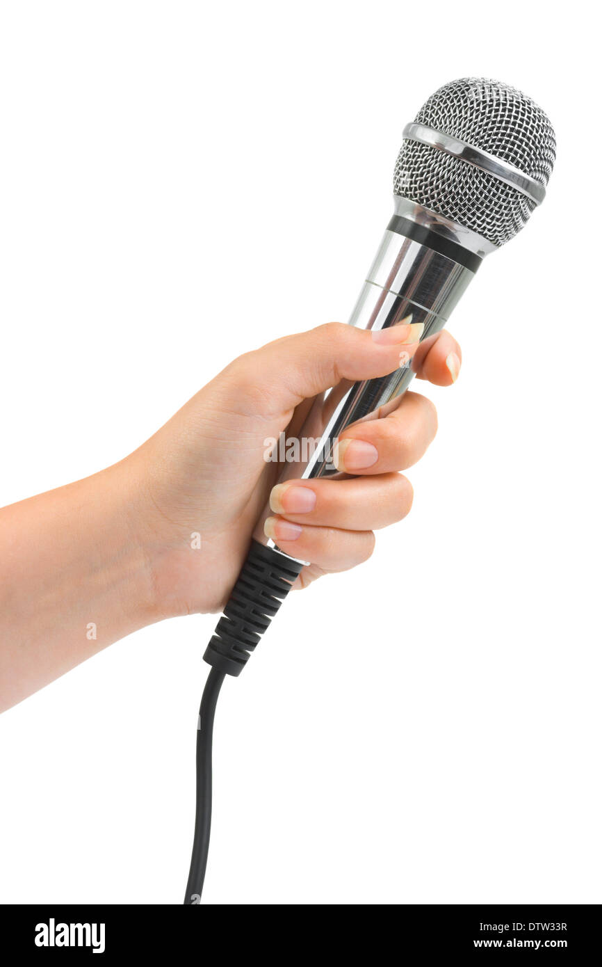 Hand with microphone Stock Photo - Alamy
