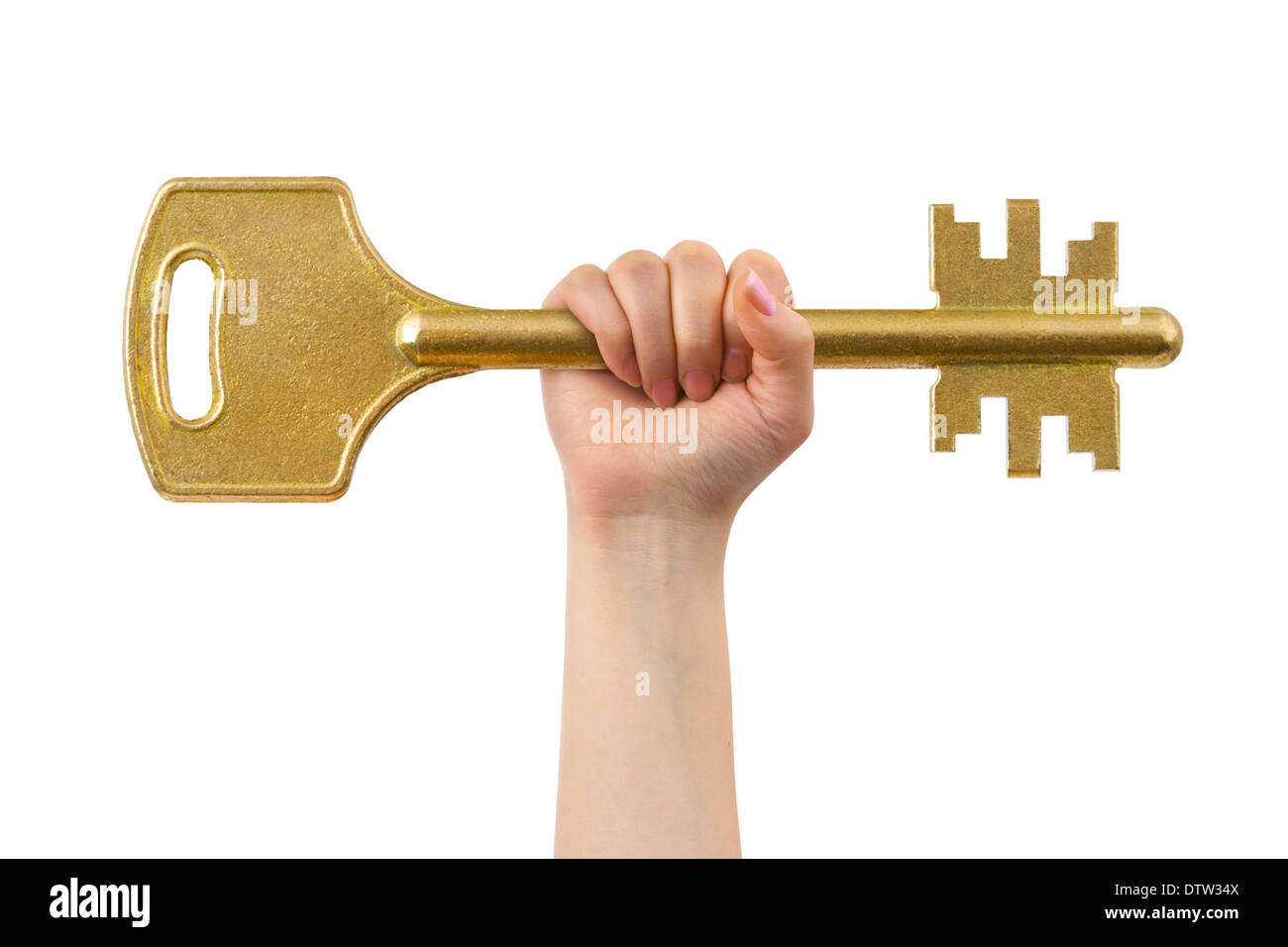 Hand and big key Stock Photo - Alamy