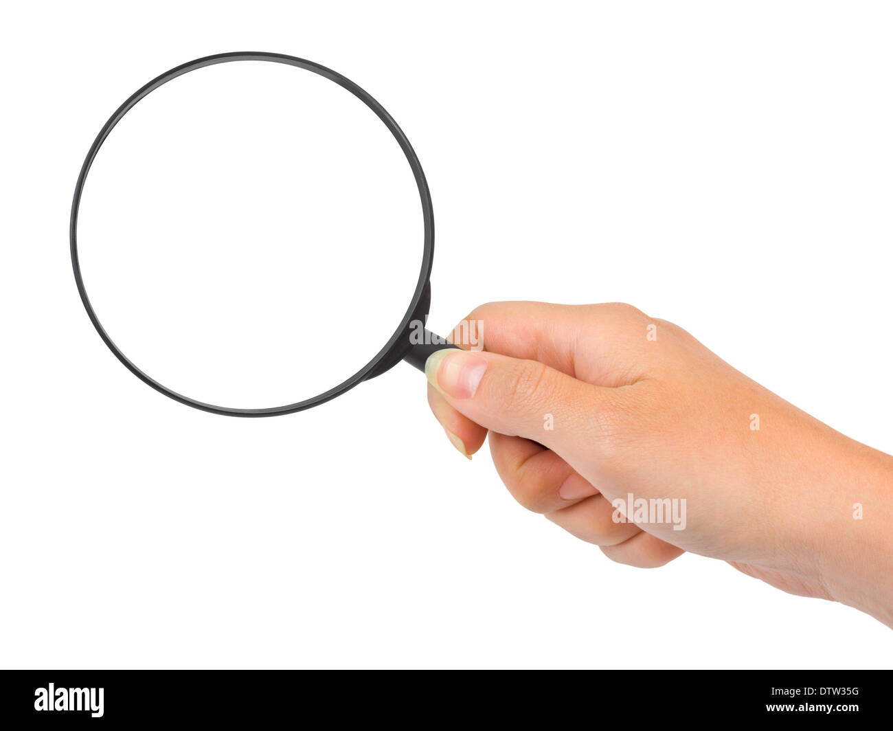 Business woman holding magnifying Cut Out Stock Images & Pictures - Alamy